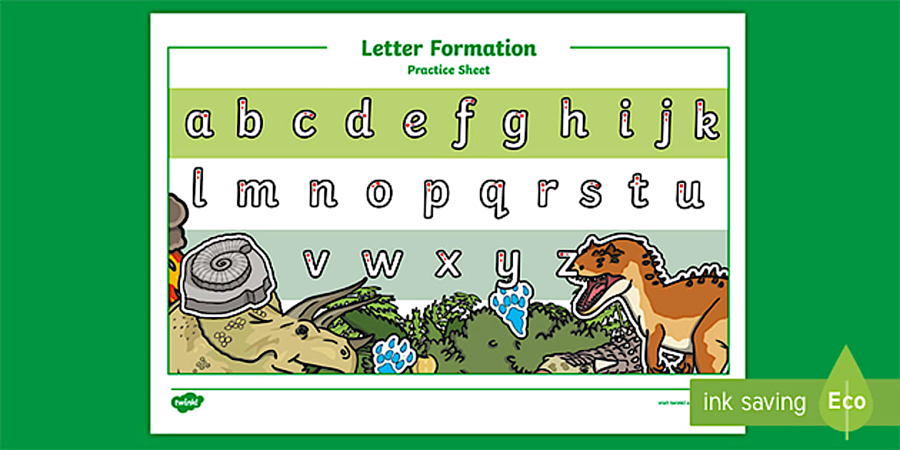 Dinosaur Letter Formation Alphabet Handwriting Practice Sheet (Lower Case)
