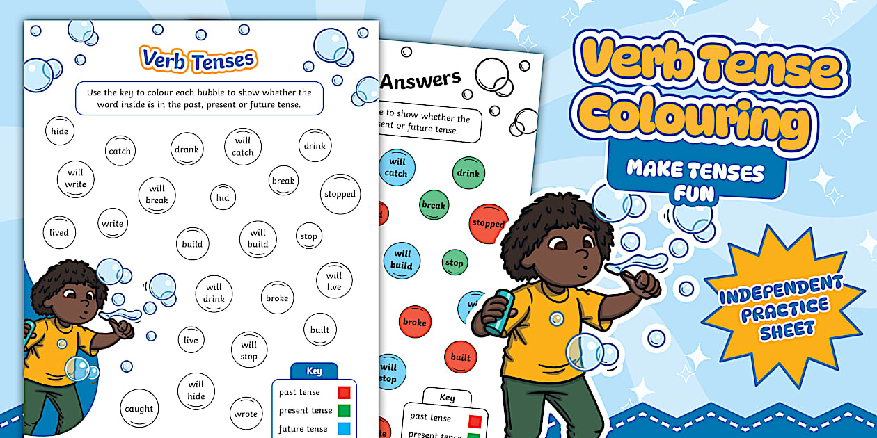 Verb Tense Colouring Activity Sheet
