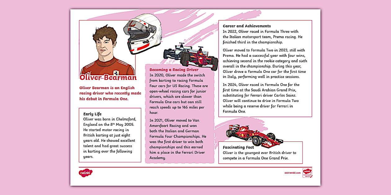 KS2 Oliver Bearman Fact File - KS2 (teacher made) - Twinkl