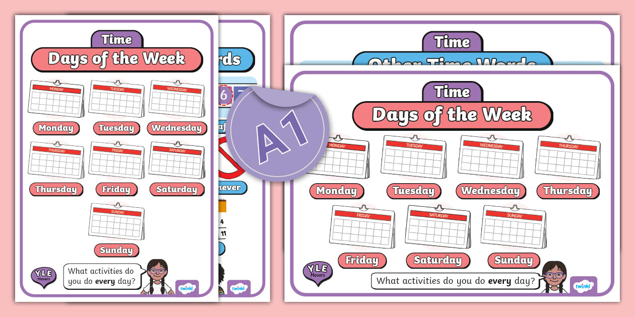 YLE Movers - Time Vocabulary Poster (teacher made) - Twinkl