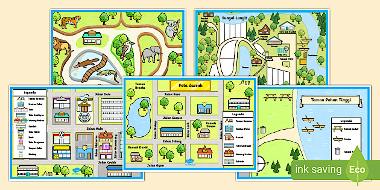 Editable Places in Town Maps Indonesian (teacher made)