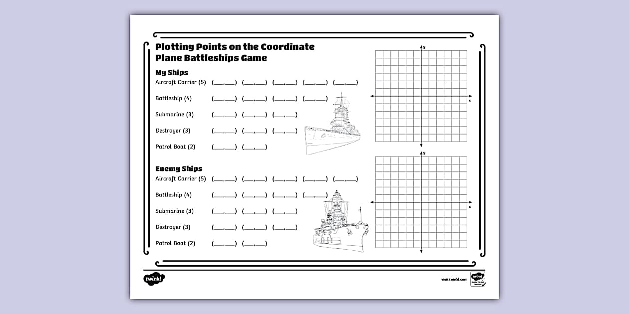 Sixth Grade Plotting Points on the Coordinate Plane Battleships Game