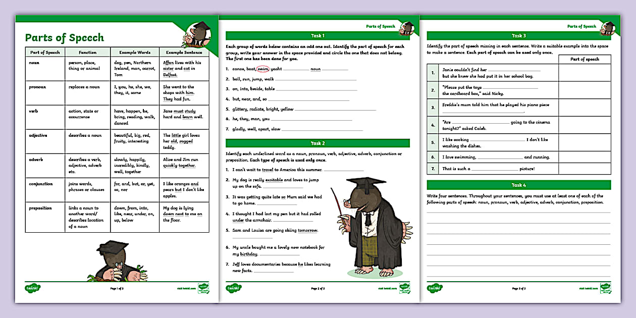 Parts of Speech Activity Sheets (teacher made) - Twinkl