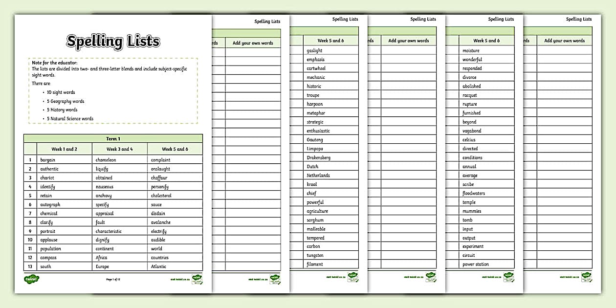 Gr 5 Spelling Lists (teacher made) - Twinkl