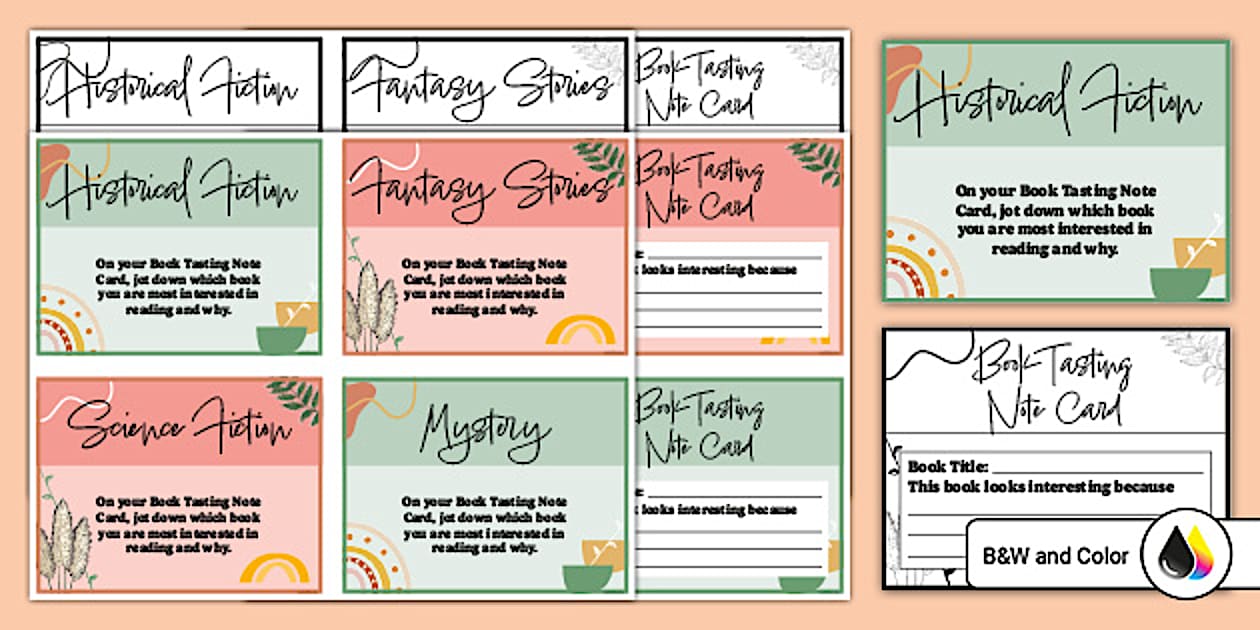 Boho Tea Party Book Tasting Table Display Cards - Twinkl