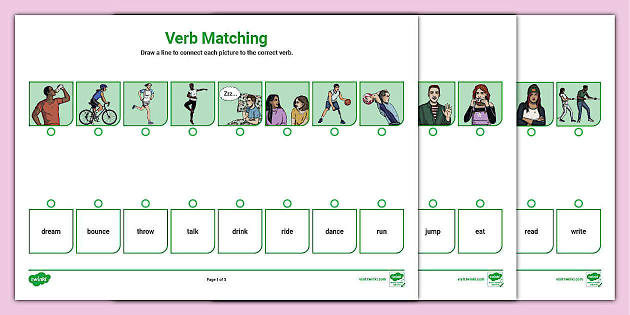 Older Learners: Verb Matching Activity Sheets - Twinkl