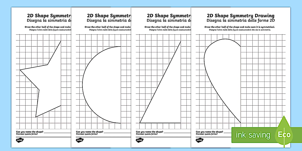 D Shape Symmetry Drawing Worksheet / Worksheets English/Italian