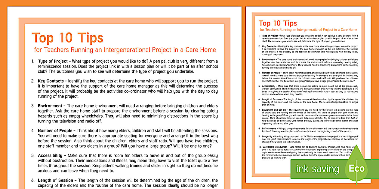 Top 10 Tips How to Run an Intergenerational Project in a Care Home Teaching