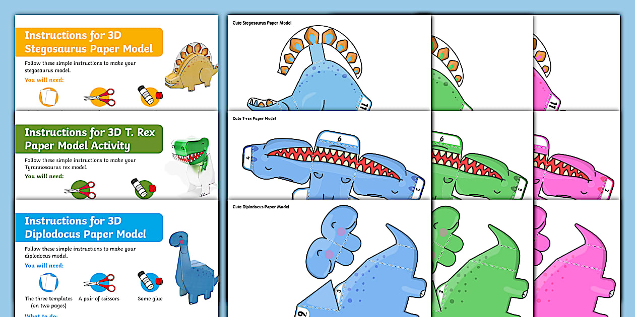 3D Dinosaur Paper Model Activity Pack (teacher made)