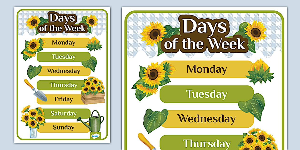 Sunflower-Themed Days of the Week Display Poster - Twinkl