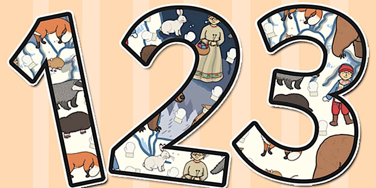 The Mitten Themed A4 Display Numbers (teacher made) - Twinkl