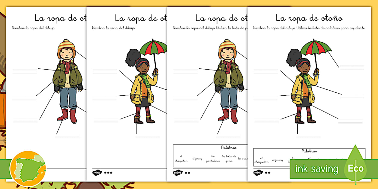 Ficha de actividad: Nombra la ropa - Otoño - Twinkl