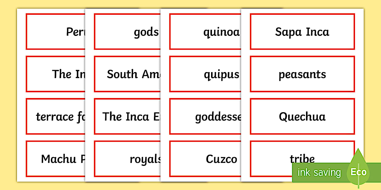 Inca Empire Word Cards (teacher made) - Twinkl