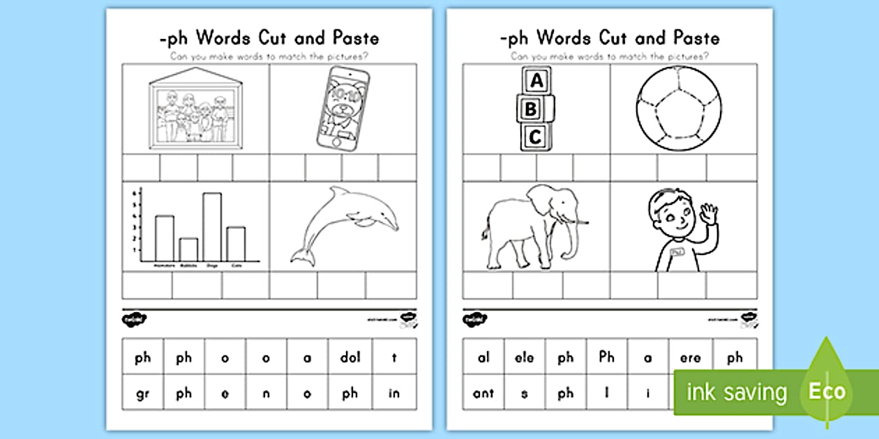 -ph Digraphs Cut and Paste Worksheet (Teacher-Made) - Twinkl