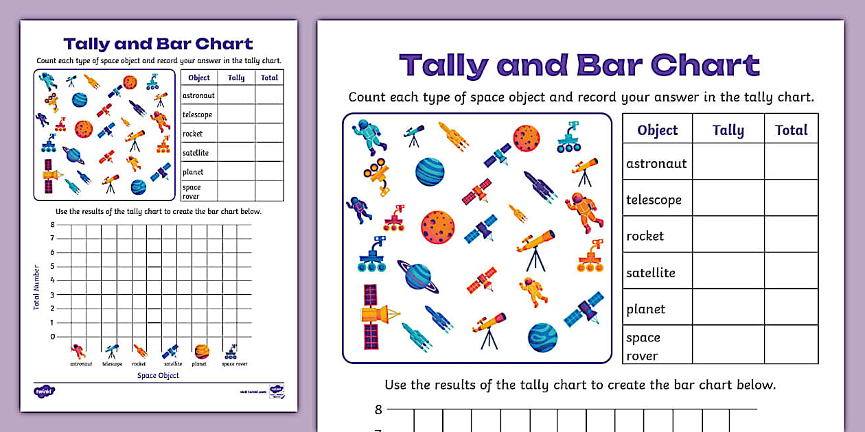 👉 Space-Themed Tally and Bar Chart Worksheet - Twinkl
