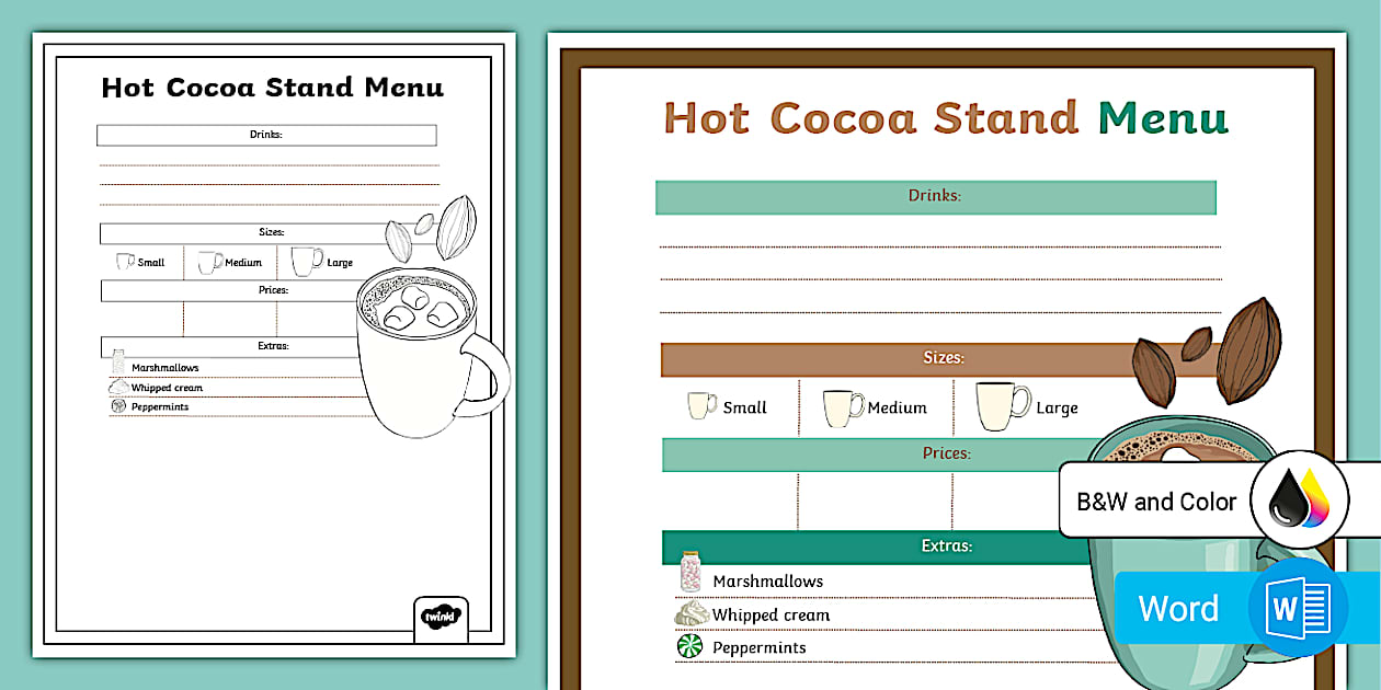 Hot Cocoa Stand Editable Menu for 3rd-5th Grade - Twinkl