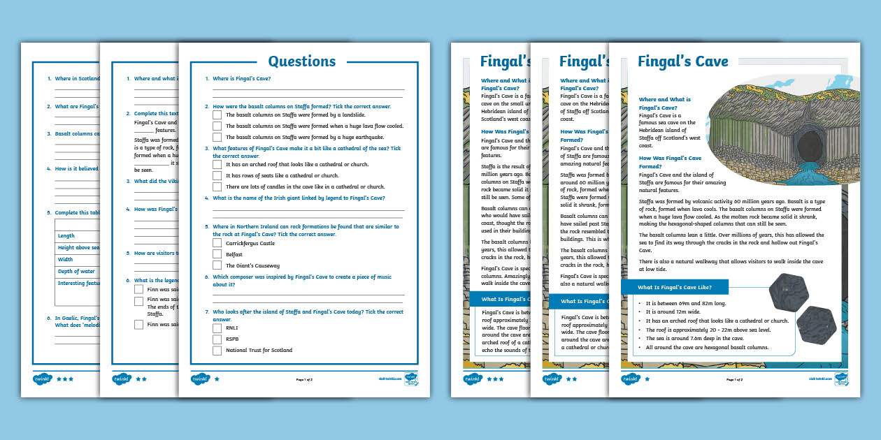 Fingal's Cave Differentiated Reading Comprehension - Twinkl