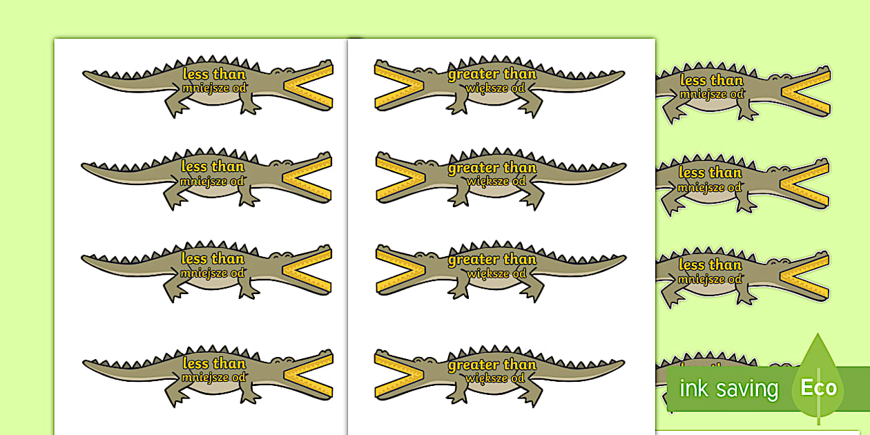 Greater Than And Less Than Crocodiles Small English/Polish - Greater ...
