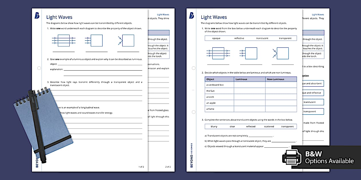 Light Homework Worksheet (teacher made) - Twinkl