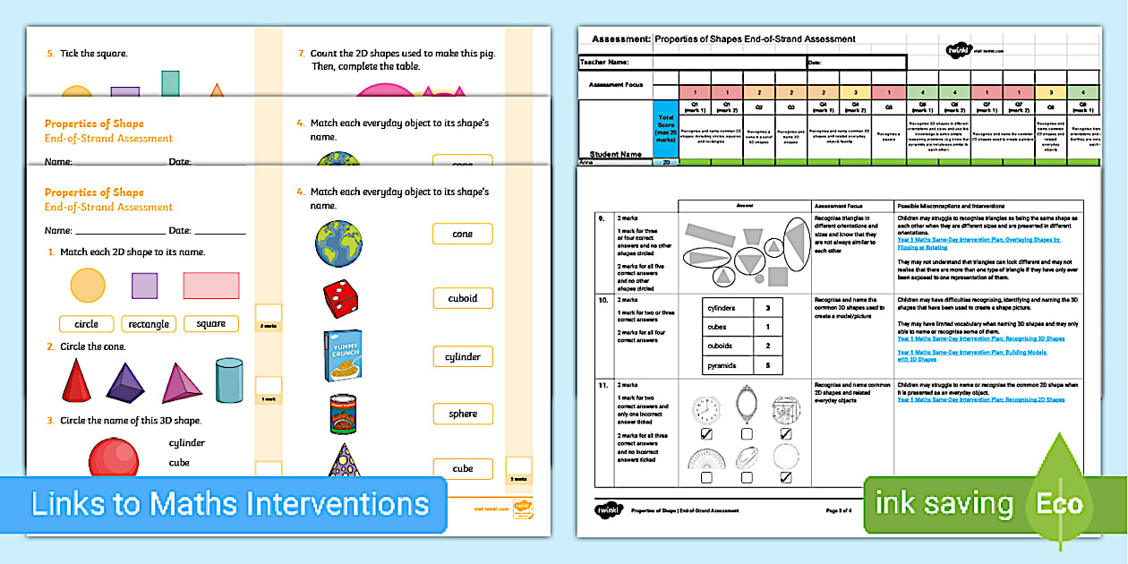 👉 Year 1 Properties of Shapes End-of-Unit Assessment and Tracker