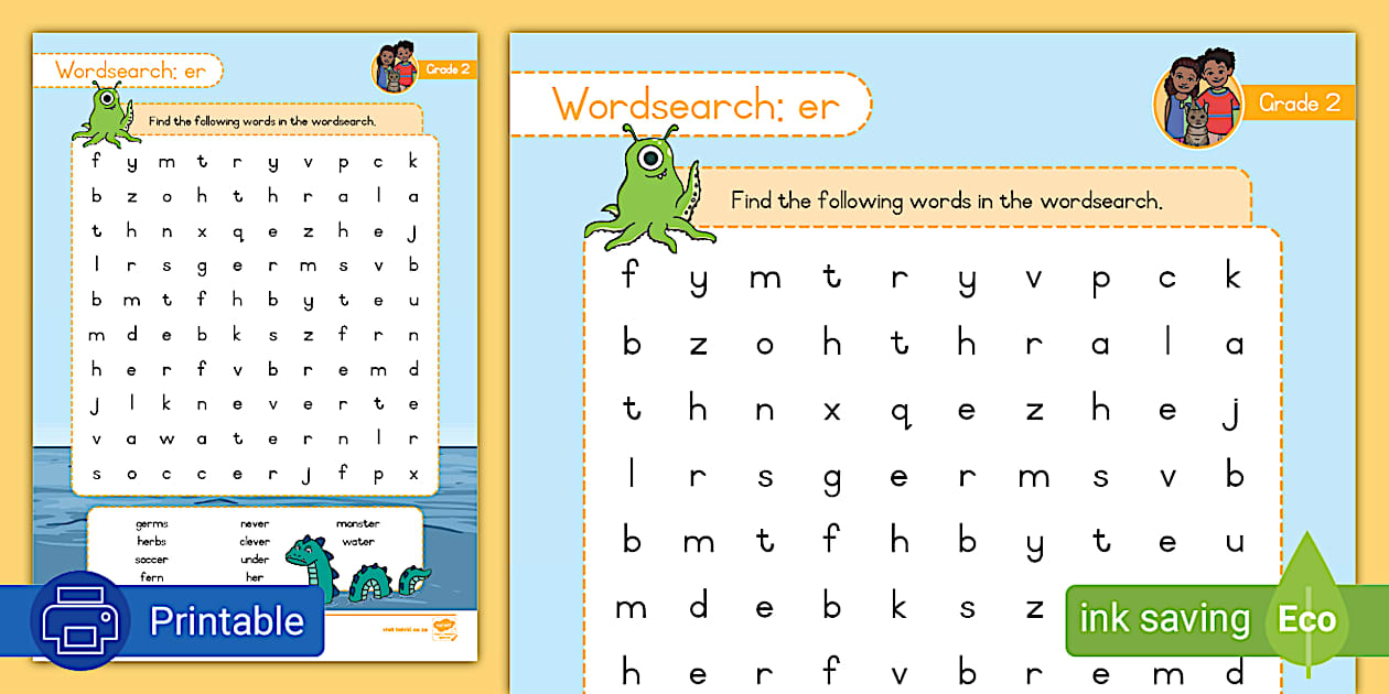 Grade 2 Phonics: -er Wordsearch (teacher made) - Twinkl