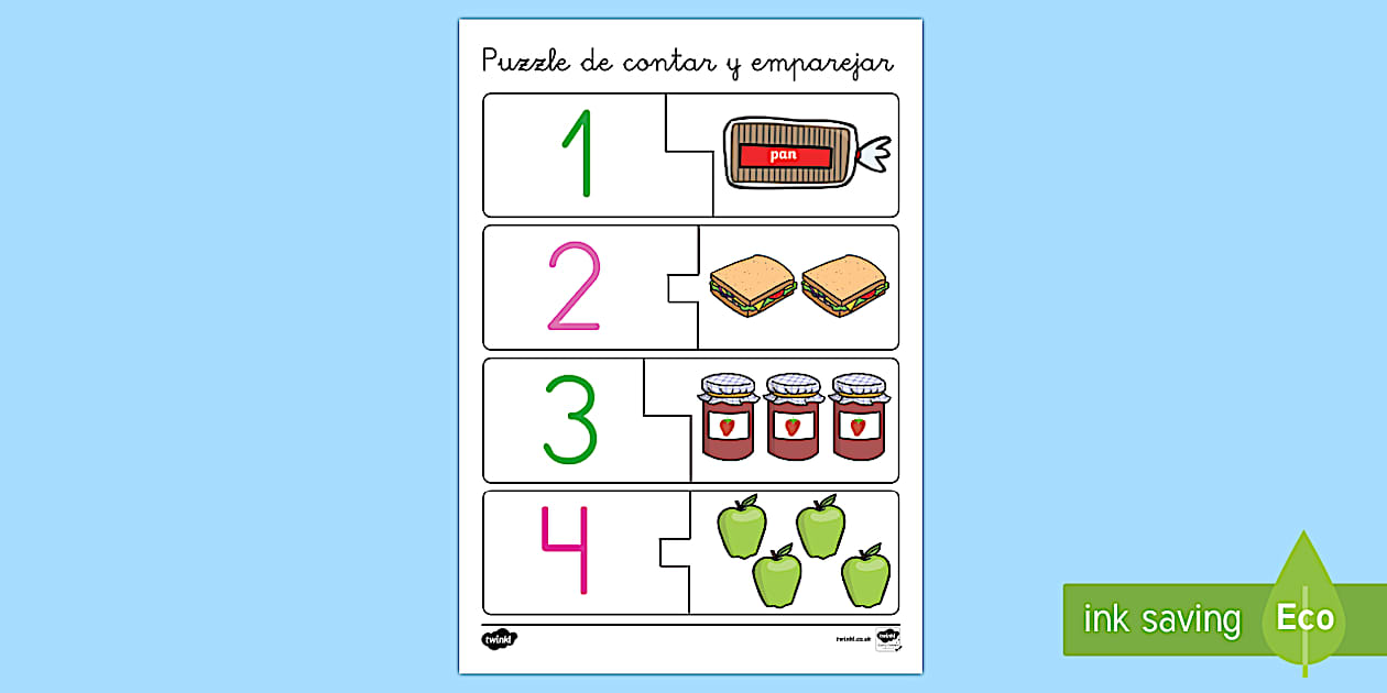 Puzzle de sequenciar números - La comida (teacher made)
