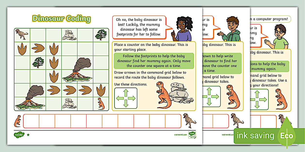 KS1 DINOvember Unplugged Coding - Twinkl Coding - Twinkl