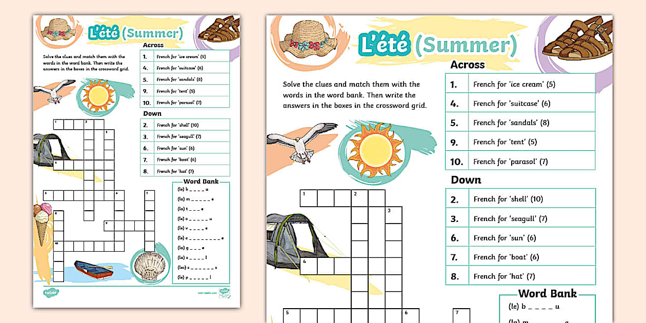 👉 French: Summer Crossword (teacher made) - Twinkl