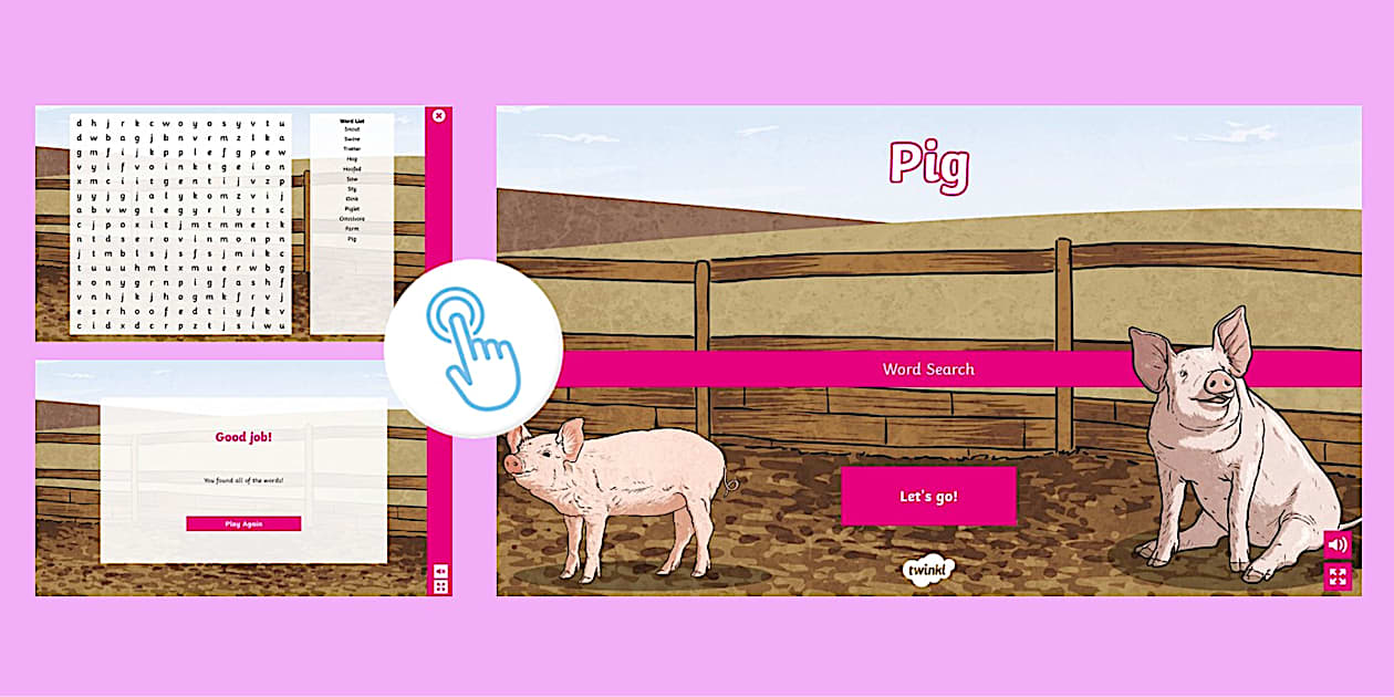 Digital Pig Word Search | Twinkl | KS1 | Word Search