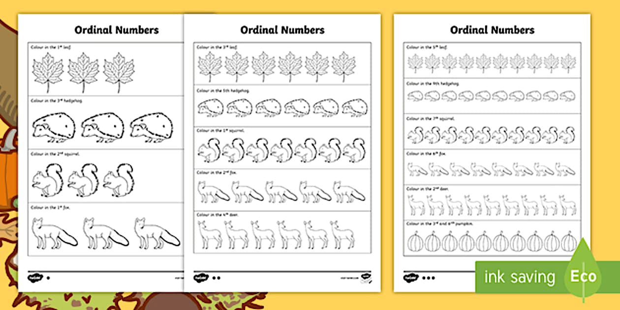 Autumn-Themed Ordinal Numbers Worksheet - Twinkl