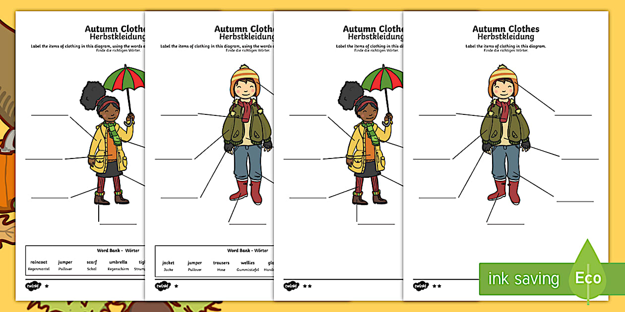 Autumn Clothes Labelling Differentiated Worksheet / Worksheets English ...