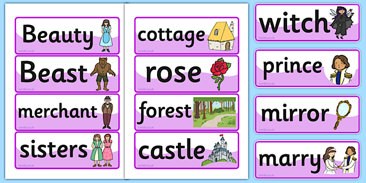 Cursive Beauty and the Beast Word Cards (teacher made)