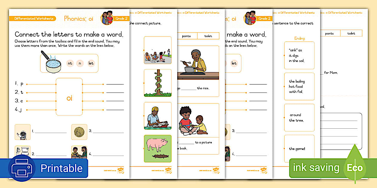 Grade 2 Phonics: oi - Differentiated Worksheets - Twinkl