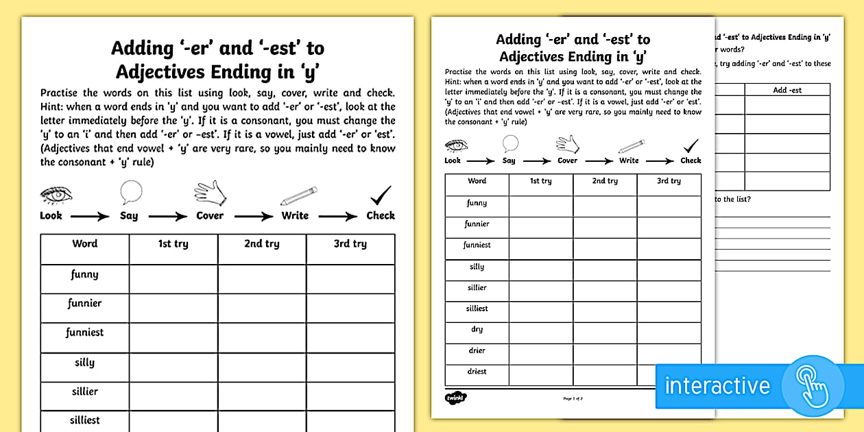 Year 2 Spelling Practice Adding '-er' and '-est' Worksheet
