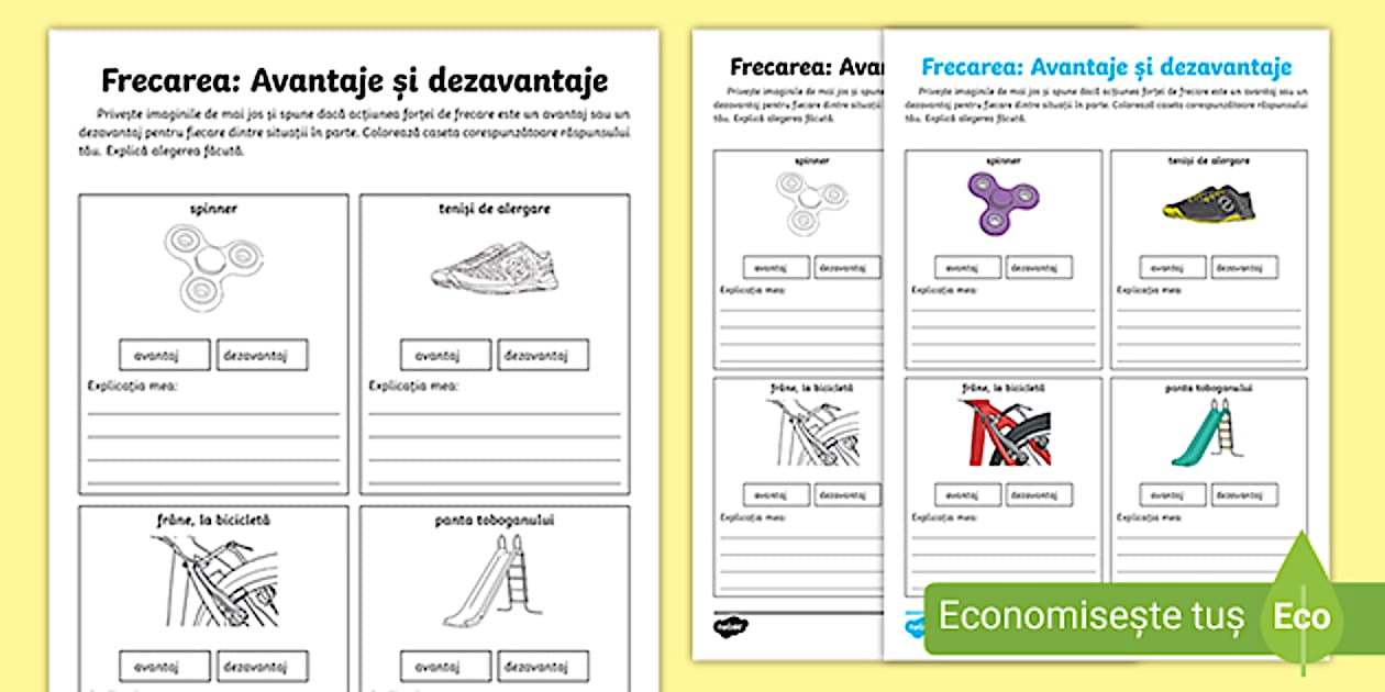 Frecarea: Avantaje și dezavantaje - Fișă de lucru