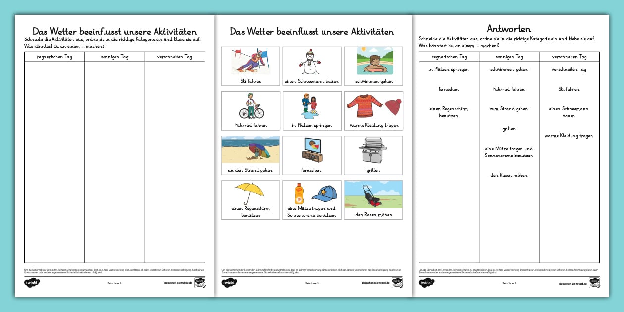 Das Wetter beeinflusst unsere Aktivitäten - Arbeitsblatt