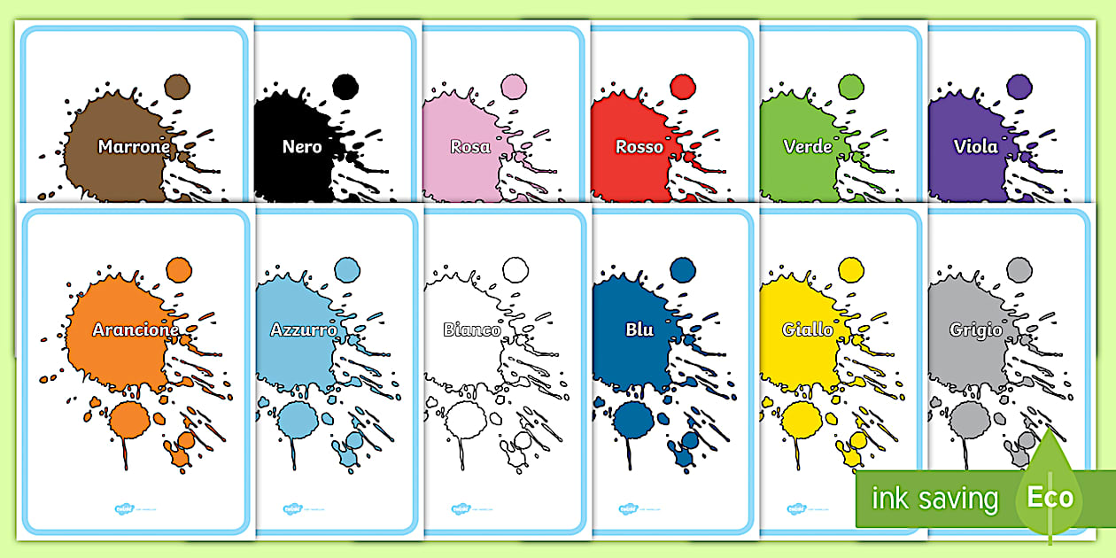 Colour Words on Splats Italian (teacher made) - Twinkl
