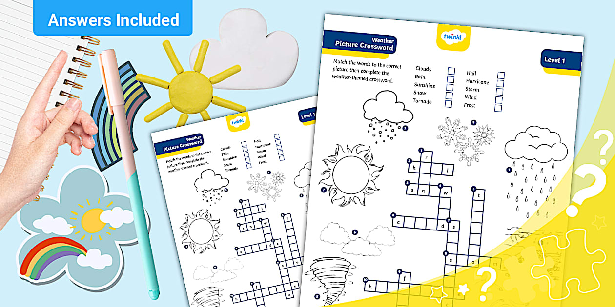 Weather Themed Fun Picture Crossword Puzzle - Kids Puzzles