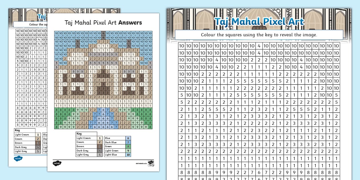 Taj Mahal Pixel Art Template (teacher made) - Twinkl
