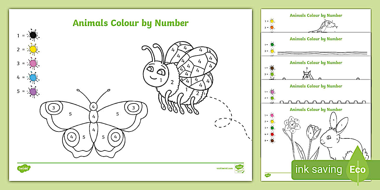 EYFS Animals Colour by Number Activity Sheets | Twinkl