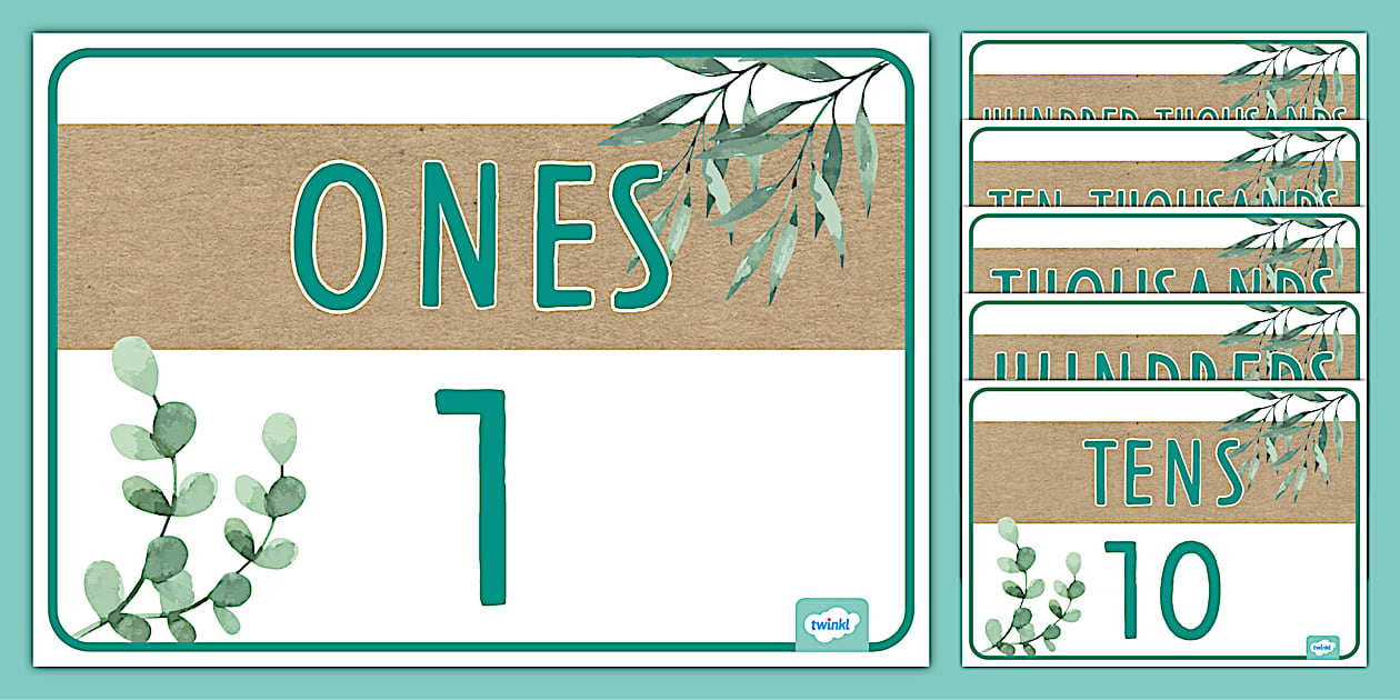 Botanical Themed Place Value Strip Display Cards - Twinkl