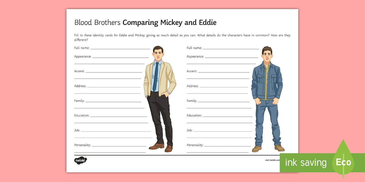 Blood Brothers Eddie and Mickey Comparison LA Worksheet / Worksheet