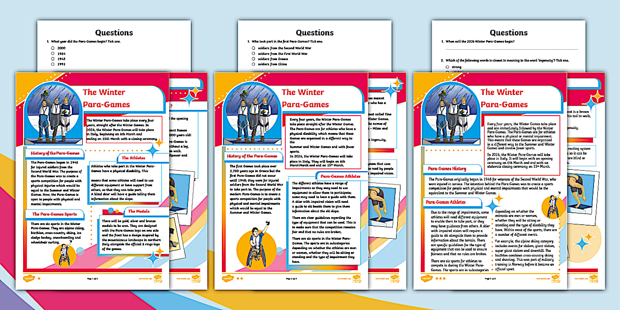 KS2 Winter Paralympics Differentiated Reading Comprehension Activity