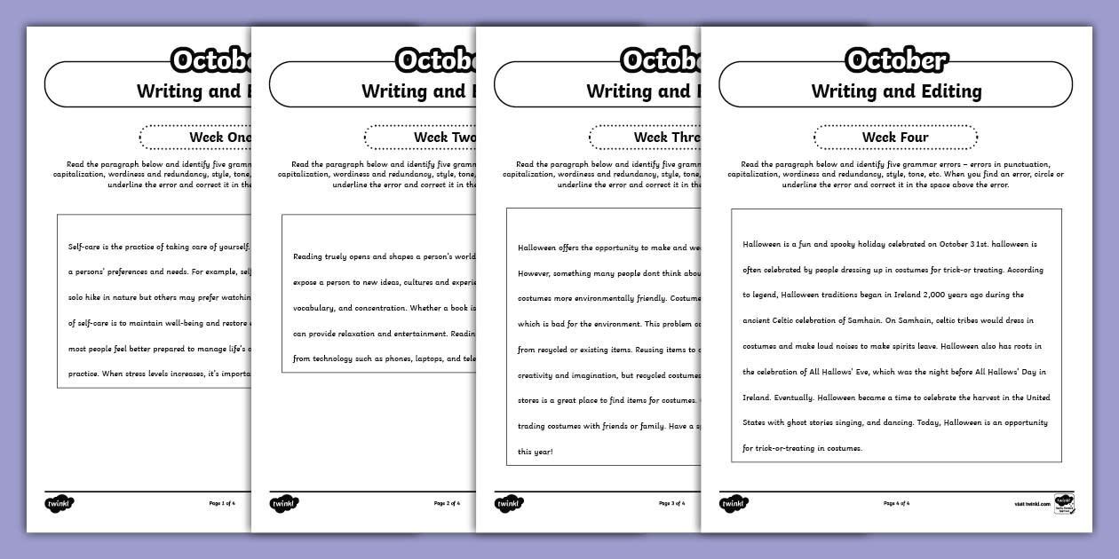 Sixth Grade October Paragraph of the Week Editing Practice