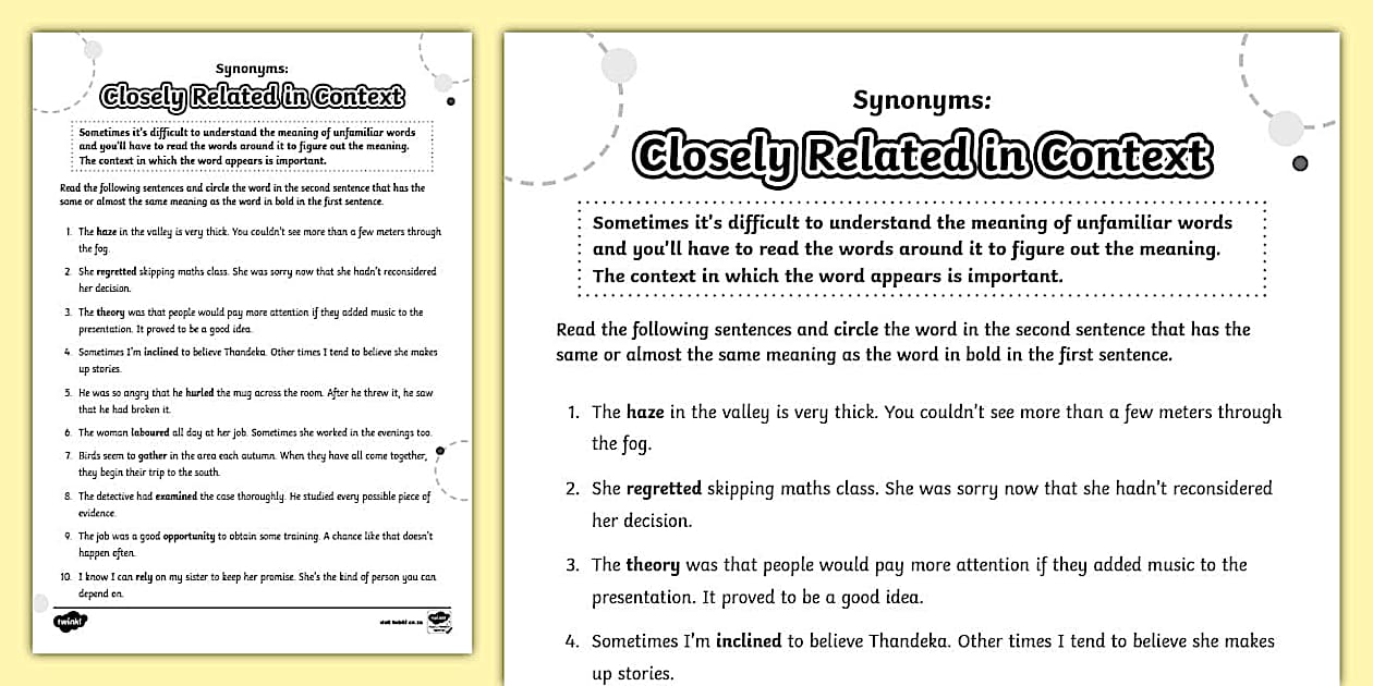 Synonyms: Closely Related in Context (teacher made) - Twinkl