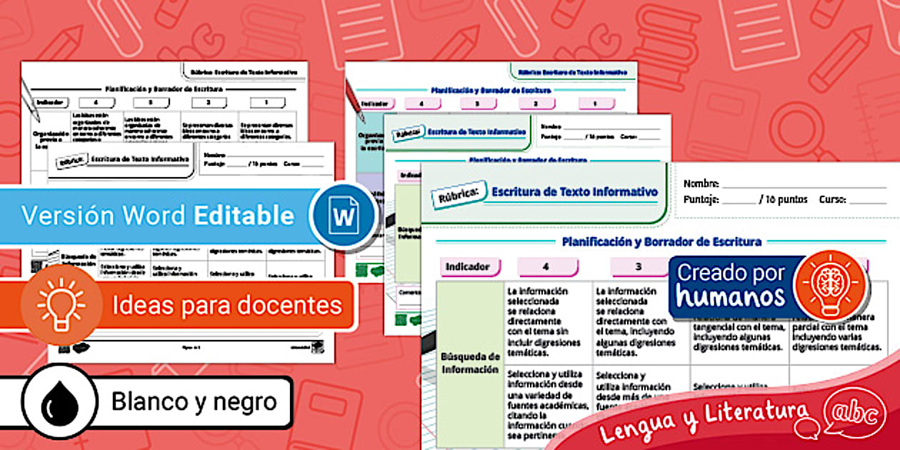 Rúbrica | Evaluación Escritura Lenguaje |Textos Informativos