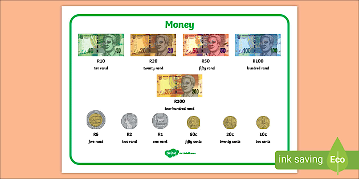 Editable SA Money - Coins and Notes Word Mat - Twinkl