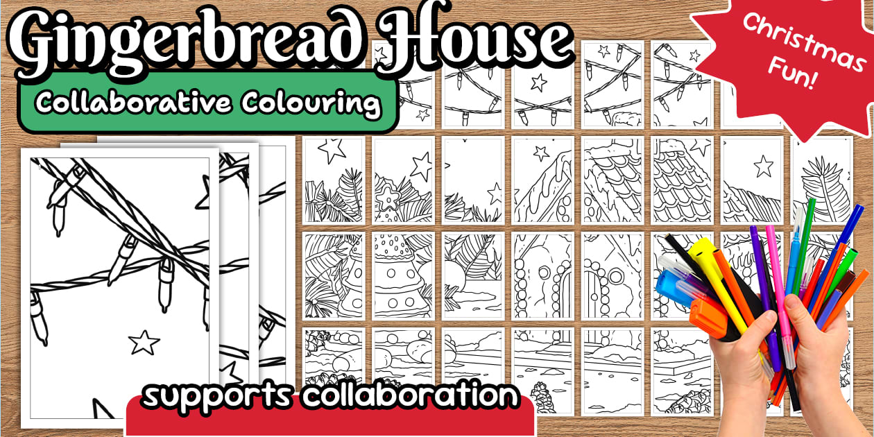 Gingerbread House Collaborative Colouring Activity