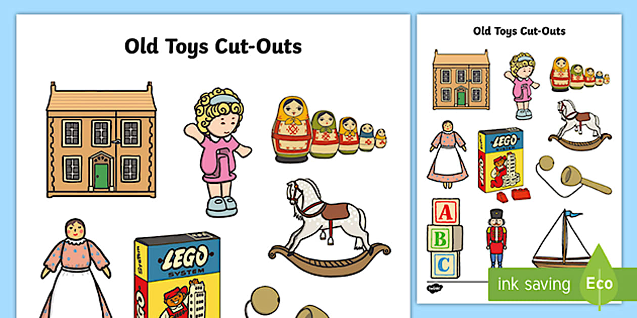 Cursive Old Toys Cut-Outs (teacher made) - Twinkl