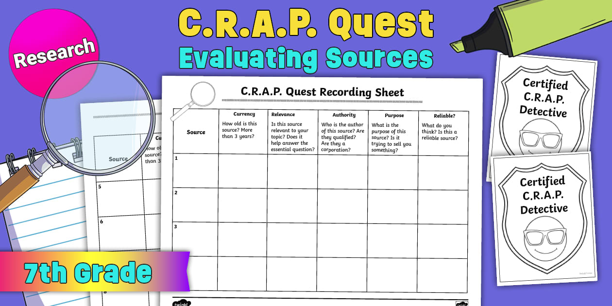Seventh Grade C.R.A.P. Quest: Evaluating Sources - Twinkl